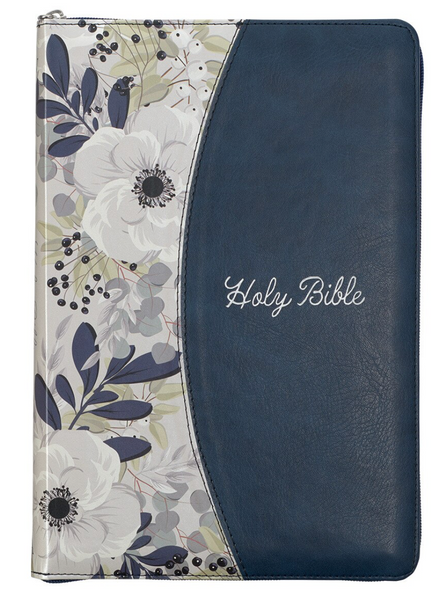 KJV The Holy Bible Large Print Thinline Bible Blue Pearlized Floral Fa ...